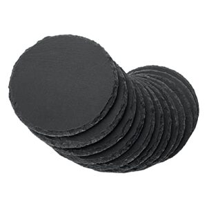 12 pcs 4 inch round slate coasters, drink coasters, handmade rustic stone rock coasters with anti-scratch bottom for cups mugs bar kitchen home decor diy project, natural edge, black