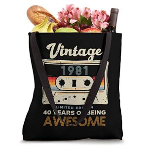 Vintage 1981 Cassette Tape 40 Awesome 40th Birthday Gift Tote Bag