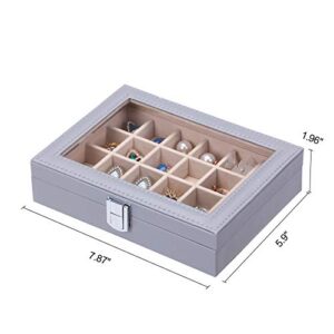 BEWISHOME Earring Jewelry Box 24 Slots Earring Holder Organizer for Girls Women Gifts Jewelry Box for Earrings Display Storage Case with Clear Glass Top Grey SSH17H