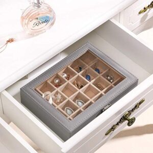 BEWISHOME Earring Jewelry Box 24 Slots Earring Holder Organizer for Girls Women Gifts Jewelry Box for Earrings Display Storage Case with Clear Glass Top Grey SSH17H