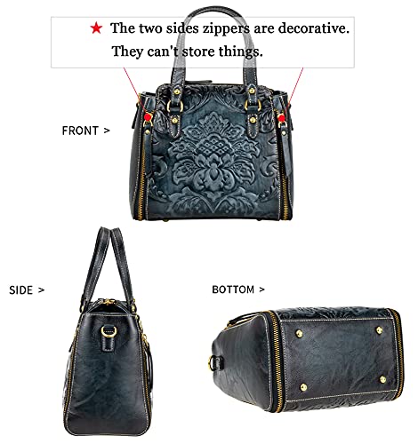 Crossbody Bag for Women Leather Top Handle Tote Purses Vintage Satchels Handbag (Flower Pattern- Blue)