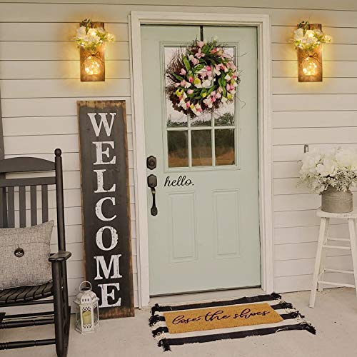 Wall Decor Mason Jar Sconces - Home Decor Wall Art Hanging Design with Remote Control LED Fairy Lights and White Rose, Farmhouse Wall Decorations for Bedroom Living Room Lights Set of Two