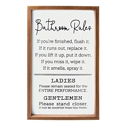 VILIGHT Bathroom Rules Sign House Warming Gifts for New Home - Farmhouse Toilet Decorations Restroom Wall Decor - Vertical 16x9.5 Inches