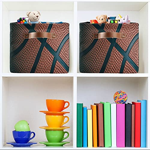 TropicalLife Rectangular Storage Bin Cube Sport Ball Basketball Theme Foldable Organizer Basket with Handles, Collapsible Storage Box for Kids Toy Shelf Closet Nursery