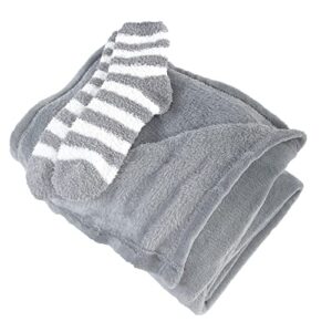 the lakeside collection comfy blanket set – plush throw & sock set for soft cozy relaxation – stone gray