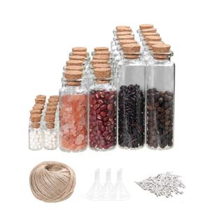 vofuws 80pcs mini glass bottles with corks 50pcs 1.5ml and 12pcs 14ml and 18pcs 25ml(120pcs eye screws,30 meters twine and 3pcs funnel)