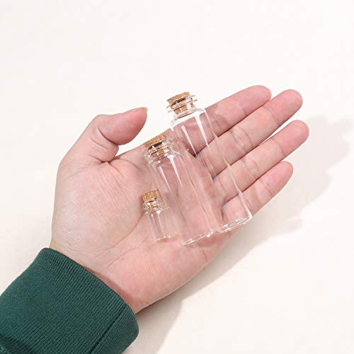 VOFUWS 80PCS Mini Glass Bottles with Corks 50pcs 1.5ml and 12pcs 14ml and 18pcs 25ml(120pcs Eye Screws,30 Meters Twine and 3pcs Funnel)