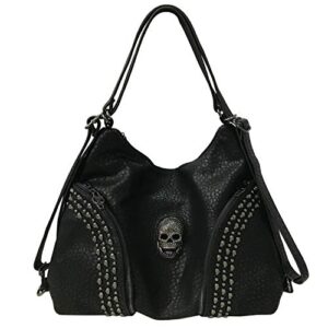 over-size studded skull shoulder bag for women and men, 3 ways multifunction backpack punk rivet crossbody bags handbag and pursesr bags (black-skull)