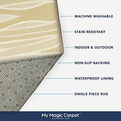 My Magic Carpet Washable Rug - Non-Slip, Stain Resistant, Waterproof, Foldable - 1 Piece Accent Living Room & Bedroom Area Rug - Pet & Kid Friendly (Waves Natural, 3X5 ft)