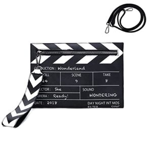 novelty evening purse envelope wristlet crossbody shoulder handbag for women girls movie film cut action clapboard clutch black