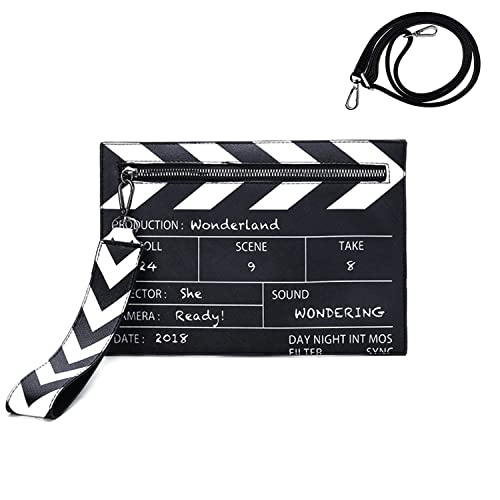 Novelty Evening Purse Envelope Wristlet Crossbody Shoulder Handbag for Women Girls Movie Film Cut Action Clapboard Clutch Black