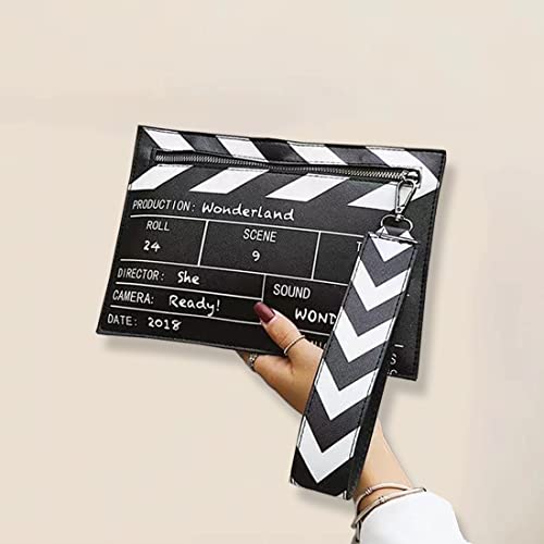 Novelty Evening Purse Envelope Wristlet Crossbody Shoulder Handbag for Women Girls Movie Film Cut Action Clapboard Clutch Black