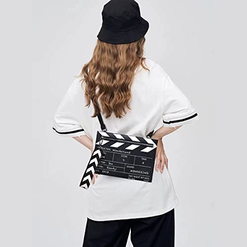 Novelty Evening Purse Envelope Wristlet Crossbody Shoulder Handbag for Women Girls Movie Film Cut Action Clapboard Clutch Black