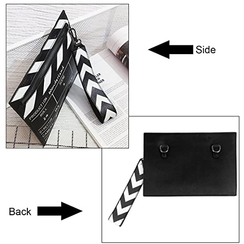 Novelty Evening Purse Envelope Wristlet Crossbody Shoulder Handbag for Women Girls Movie Film Cut Action Clapboard Clutch Black