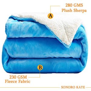 SONORO KATE Sherpa Fleece Blanket Queen Size - Luxurious Double Reversible Super Soft Thick Fuzzy Plush，Warm Cozy Fluffy Couch Throw Velvet Queen Blanket for Bed(90"x90")