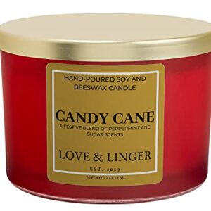 Peppermint Candle | Christmas Candles | Luxury Soy & Beeswax Candles for Home | 16 oz. Large Jar 3 Wick Candle | Candy Cane Candles | Winter Candle | Holiday Candle