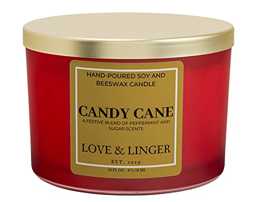 Peppermint Candle | Christmas Candles | Luxury Soy & Beeswax Candles for Home | 16 oz. Large Jar 3 Wick Candle | Candy Cane Candles | Winter Candle | Holiday Candle