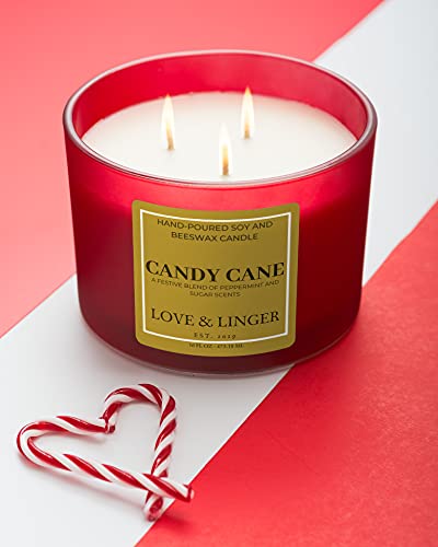 Peppermint Candle | Christmas Candles | Luxury Soy & Beeswax Candles for Home | 16 oz. Large Jar 3 Wick Candle | Candy Cane Candles | Winter Candle | Holiday Candle