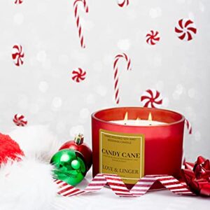 Peppermint Candle | Christmas Candles | Luxury Soy & Beeswax Candles for Home | 16 oz. Large Jar 3 Wick Candle | Candy Cane Candles | Winter Candle | Holiday Candle