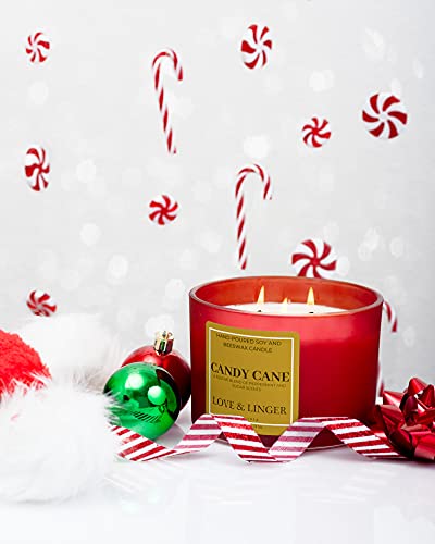 Peppermint Candle | Christmas Candles | Luxury Soy & Beeswax Candles for Home | 16 oz. Large Jar 3 Wick Candle | Candy Cane Candles | Winter Candle | Holiday Candle