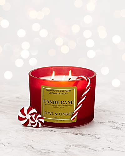 Peppermint Candle | Christmas Candles | Luxury Soy & Beeswax Candles for Home | 16 oz. Large Jar 3 Wick Candle | Candy Cane Candles | Winter Candle | Holiday Candle