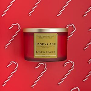 Peppermint Candle | Christmas Candles | Luxury Soy & Beeswax Candles for Home | 16 oz. Large Jar 3 Wick Candle | Candy Cane Candles | Winter Candle | Holiday Candle