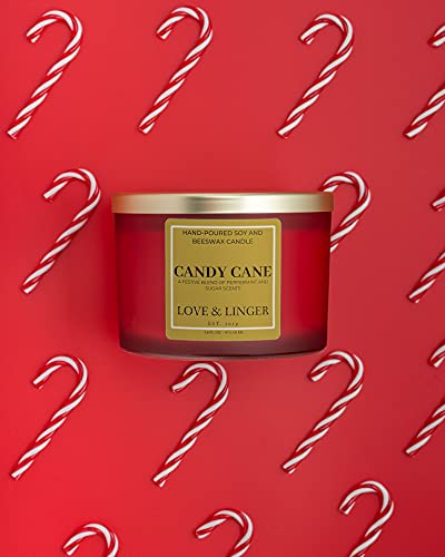 Peppermint Candle | Christmas Candles | Luxury Soy & Beeswax Candles for Home | 16 oz. Large Jar 3 Wick Candle | Candy Cane Candles | Winter Candle | Holiday Candle