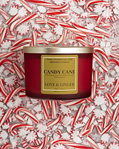 Peppermint Candle | Christmas Candles | Luxury Soy & Beeswax Candles for Home | 16 oz. Large Jar 3 Wick Candle | Candy Cane Candles | Winter Candle | Holiday Candle