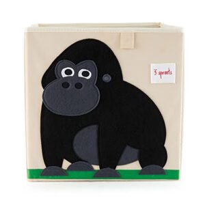 3 Sprouts Kids Children Foldable 13 Inch Square Felt Storage Cube Toy Bin with Green Dragon, Black Gorilla, and Yellow Rhino Cube Toy Bins