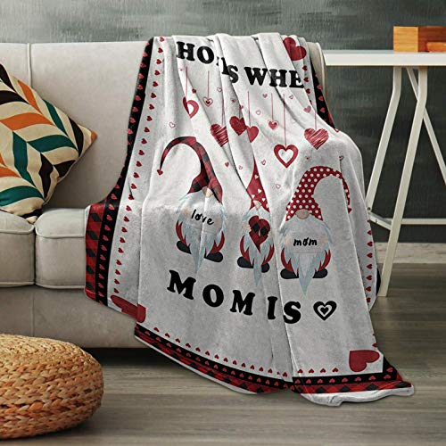 SUN-Shine Luxury Fleece Throw Blankets, Mother's Day Gnomes with Love Quotes Fuzzy Flannel Throws Super Soft Cozy Warm Blanket for Home Couch Sofa Bed Chair Red Black Buffalo Plaid