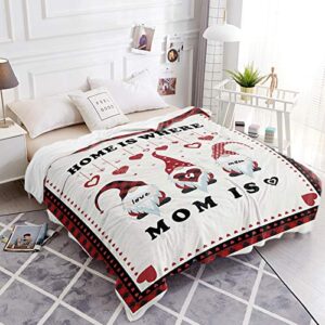 SUN-Shine Luxury Fleece Throw Blankets, Mother's Day Gnomes with Love Quotes Fuzzy Flannel Throws Super Soft Cozy Warm Blanket for Home Couch Sofa Bed Chair Red Black Buffalo Plaid