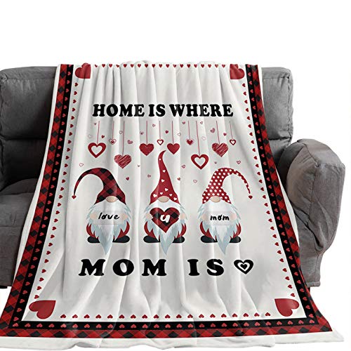 SUN-Shine Luxury Fleece Throw Blankets, Mother's Day Gnomes with Love Quotes Fuzzy Flannel Throws Super Soft Cozy Warm Blanket for Home Couch Sofa Bed Chair Red Black Buffalo Plaid