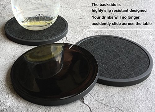 MECOWON Absorbent Coasters for Drinks with Holder, 8 Pieces Silicone Coasters with Soft Felt Insert, Black