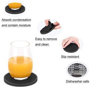 MECOWON Absorbent Coasters for Drinks with Holder, 8 Pieces Silicone Coasters with Soft Felt Insert, Black