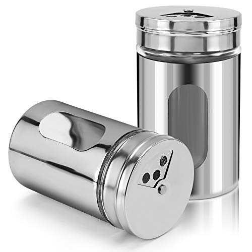 Accmor 2pcs Salt and Pepper Shakers,Stainless Steel Shaker for Salt Powder Sugar Cinnamon Pepper, Spice Dispenser with Adjustable Pour Holes,Silver