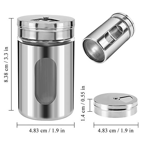 Accmor 2pcs Salt and Pepper Shakers,Stainless Steel Shaker for Salt Powder Sugar Cinnamon Pepper, Spice Dispenser with Adjustable Pour Holes,Silver