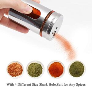 Accmor 2pcs Salt and Pepper Shakers,Stainless Steel Shaker for Salt Powder Sugar Cinnamon Pepper, Spice Dispenser with Adjustable Pour Holes,Silver