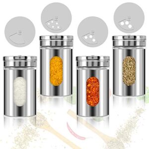 Accmor 2pcs Salt and Pepper Shakers,Stainless Steel Shaker for Salt Powder Sugar Cinnamon Pepper, Spice Dispenser with Adjustable Pour Holes,Silver