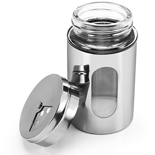 Accmor 2pcs Salt and Pepper Shakers,Stainless Steel Shaker for Salt Powder Sugar Cinnamon Pepper, Spice Dispenser with Adjustable Pour Holes,Silver