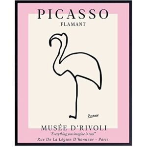 Pablo Picasso Poster 8x10 - Mid-Century Modern Decor - Minimalist Room Decor - Abstract Wall Art - Gallery Wall Art - Pink Flamingo Decor - Line Art Wall Decor - Museum Poster - Tropical Beach House