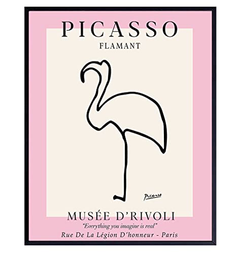 Pablo Picasso Poster 8x10 - Mid-Century Modern Decor - Minimalist Room Decor - Abstract Wall Art - Gallery Wall Art - Pink Flamingo Decor - Line Art Wall Decor - Museum Poster - Tropical Beach House