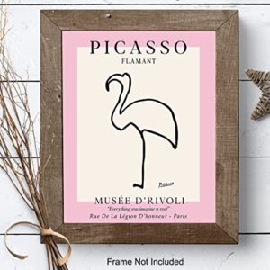 Pablo Picasso Poster 8x10 - Mid-Century Modern Decor - Minimalist Room Decor - Abstract Wall Art - Gallery Wall Art - Pink Flamingo Decor - Line Art Wall Decor - Museum Poster - Tropical Beach House