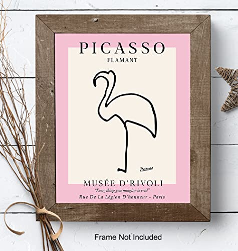 Pablo Picasso Poster 8x10 - Mid-Century Modern Decor - Minimalist Room Decor - Abstract Wall Art - Gallery Wall Art - Pink Flamingo Decor - Line Art Wall Decor - Museum Poster - Tropical Beach House