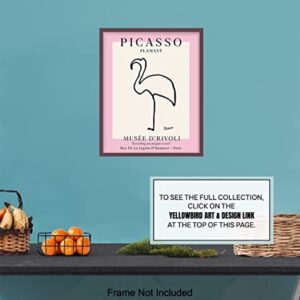 Pablo Picasso Poster 8x10 - Mid-Century Modern Decor - Minimalist Room Decor - Abstract Wall Art - Gallery Wall Art - Pink Flamingo Decor - Line Art Wall Decor - Museum Poster - Tropical Beach House