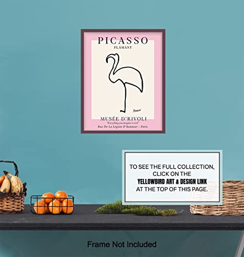 Pablo Picasso Poster 8x10 - Mid-Century Modern Decor - Minimalist Room Decor - Abstract Wall Art - Gallery Wall Art - Pink Flamingo Decor - Line Art Wall Decor - Museum Poster - Tropical Beach House