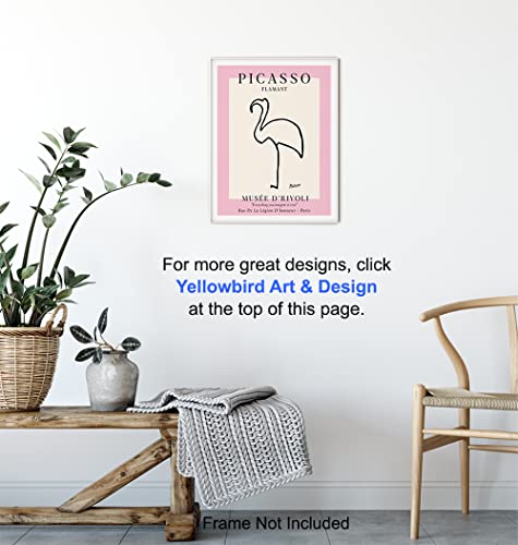 Pablo Picasso Poster 8x10 - Mid-Century Modern Decor - Minimalist Room Decor - Abstract Wall Art - Gallery Wall Art - Pink Flamingo Decor - Line Art Wall Decor - Museum Poster - Tropical Beach House