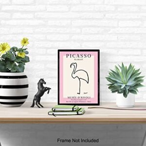 Pablo Picasso Poster 8x10 - Mid-Century Modern Decor - Minimalist Room Decor - Abstract Wall Art - Gallery Wall Art - Pink Flamingo Decor - Line Art Wall Decor - Museum Poster - Tropical Beach House