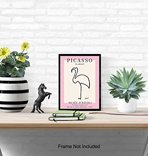 Pablo Picasso Poster 8x10 - Mid-Century Modern Decor - Minimalist Room Decor - Abstract Wall Art - Gallery Wall Art - Pink Flamingo Decor - Line Art Wall Decor - Museum Poster - Tropical Beach House