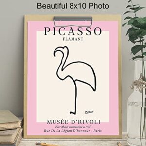 Pablo Picasso Poster 8x10 - Mid-Century Modern Decor - Minimalist Room Decor - Abstract Wall Art - Gallery Wall Art - Pink Flamingo Decor - Line Art Wall Decor - Museum Poster - Tropical Beach House