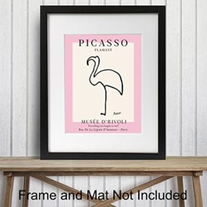 Pablo Picasso Poster 8x10 - Mid-Century Modern Decor - Minimalist Room Decor - Abstract Wall Art - Gallery Wall Art - Pink Flamingo Decor - Line Art Wall Decor - Museum Poster - Tropical Beach House